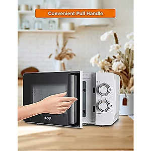 COMMERCIAL CHEF Small Microwave 0.7 Cu. Ft. Countertop Microwave with Mechanical Control, White Microwave with 6 Power Levels, Outstanding Portable Microwave with Convenient Pull Handle