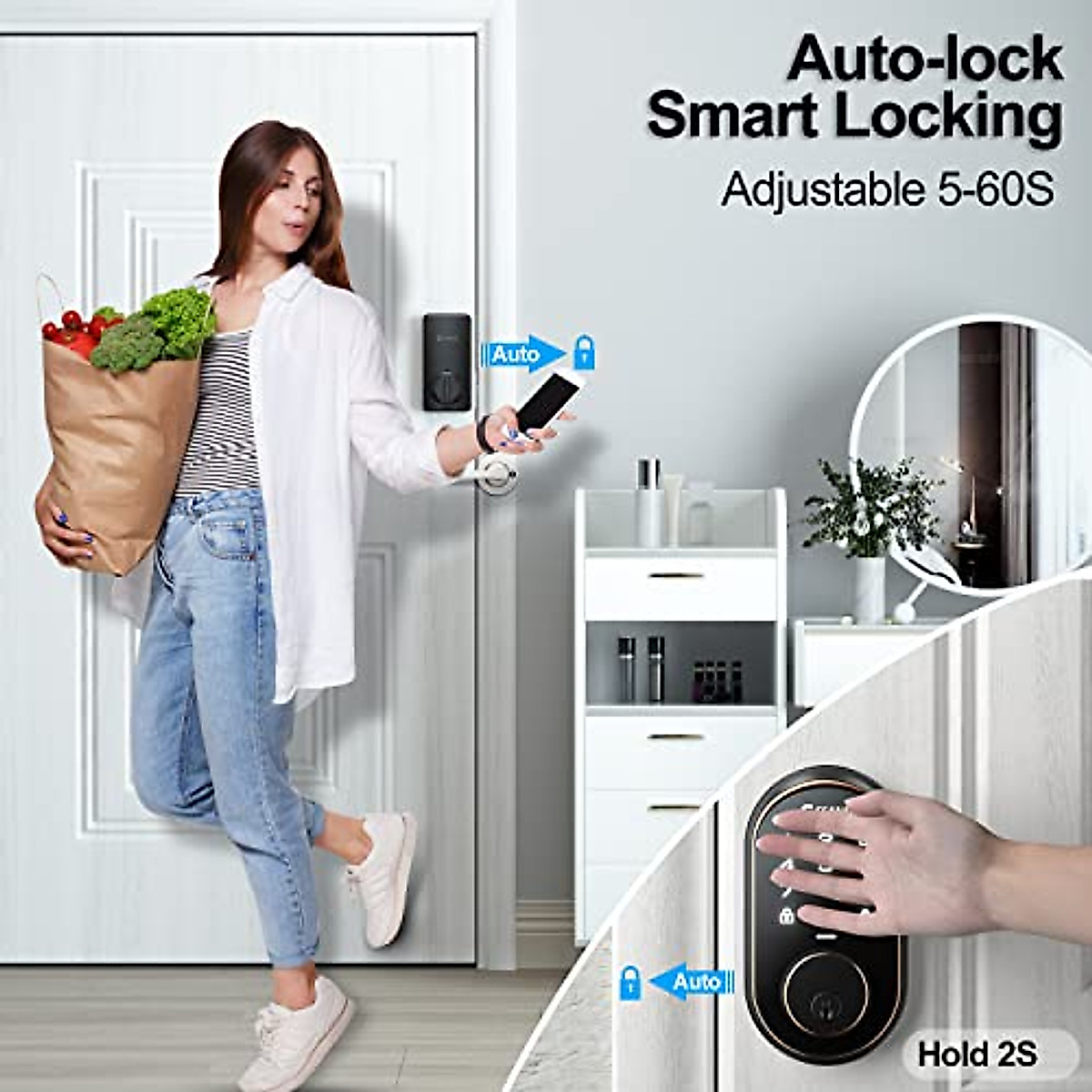 Keyless Entry Door Lock - GEEANN Smart Keypad Deadbolt Lock, Electronic Door Locks with Keypads, Touchscreen Auto Lock, Anti-Peeking Password and Backlit Design Oil Rubbed Bronze