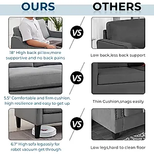 VINGLI Loveseat 53" Small Couch Loveseat Sofas for Living Room Mid Century Modern Sofa Couch Light Grey Love Seat Couches with Scooped Arms for Small Spaces, Bedroom, Apartment, Studio