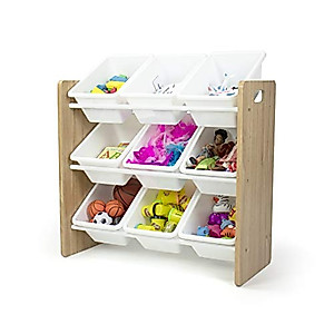 Humble Crew 9-Bin Toy Organizer, Natural Wood/White