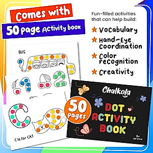 Chalkola 10 Washable Dot Markers for Toddlers - Paint Dotters, Bingo Markers Daubers | Dot Art Markers for Kids & Preschool, Dabbers Dot Paint Marker | Dot Markers for Kids with Free Activity Book