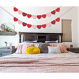 JOZON 4 Pack Felt Heart Valentine’s Day Garland Banner Valentines Day Heart Decorations for Anniversary Wedding Engagement Party Home Office Wall Decorations Supplies (Red, Pink and Dark Red Color)