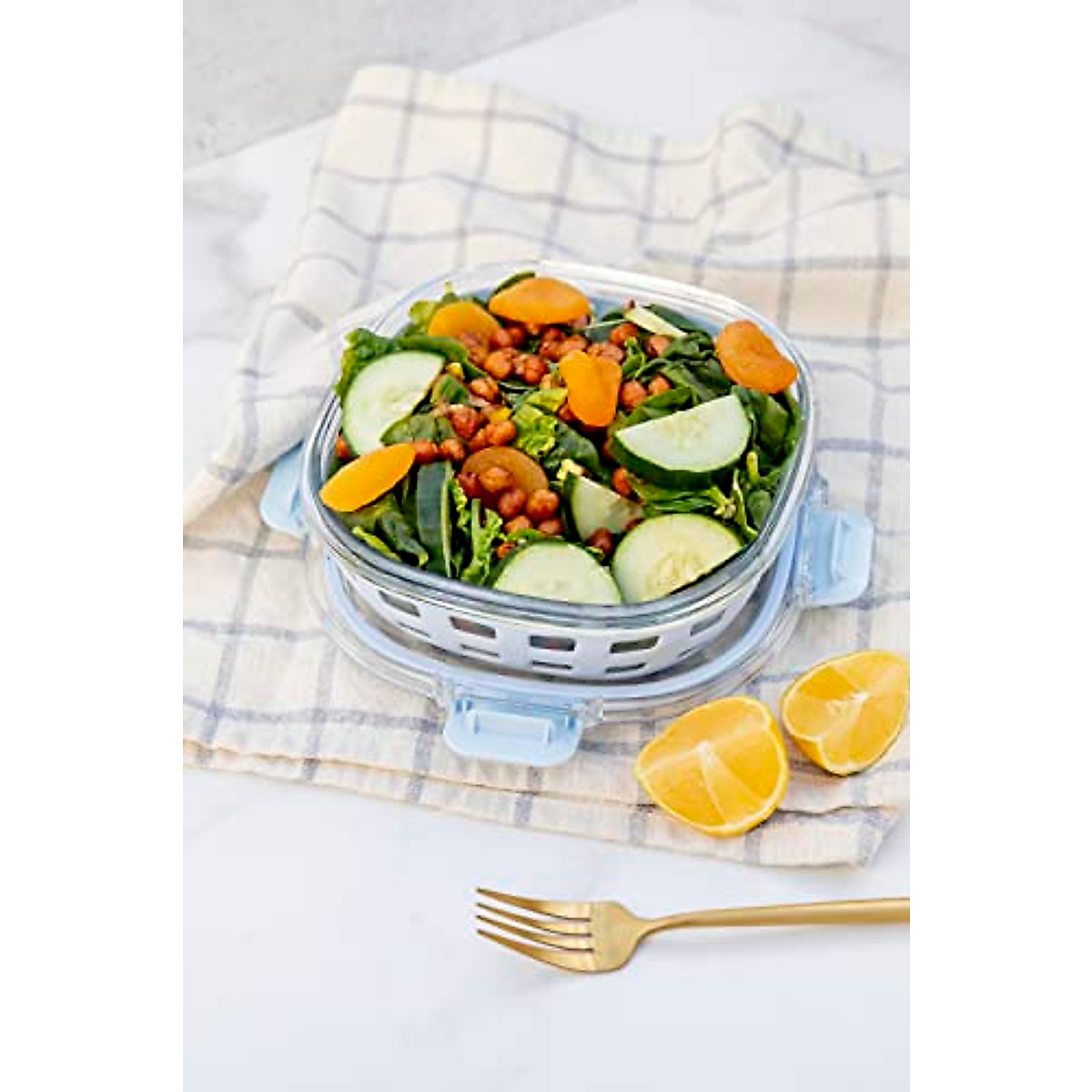 Ello DuraGlass Food Storage Glass Lunch Bowl Container - Meal Prep Container with Silicone Sleeve and Airtight Lid, 5 Cup, Blue