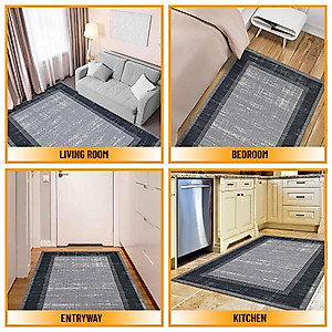 Ottomanson Ottohome Contemporary Bordered Design Rubberback Area Rug, 3'3" x 5', Gray/Navy