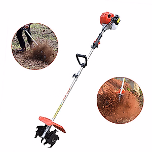 Gas Powered Rototiller, 42.7CC 2-Stroke Tiller Cultivator, Handheld Tiller Cultivator, Gasoline Tiller and Cultivator, Air-Cooled Single Cylinder Gasoline Engine, for Garden, Lawn, Yard