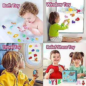 Suction Toys Kids Bath Toy for Toddler Aged 3, 30PCS Silicone Animal Alphabet Number Sucker Toy, Montessori Sensory Toy Gift for Kids Aged 4-8, Educational Spelling Fidget Toys for Autism/ADD/ADHD