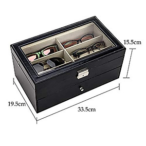 CO-Z Sunglasses Organizer for Women Men, Multiple Eyeglasses Eyewear Display Case, Leather Multi Sunglasses Jewelry Collection Holder with Drawer, Sunglass Glasses Storage Box with 12 Compartments