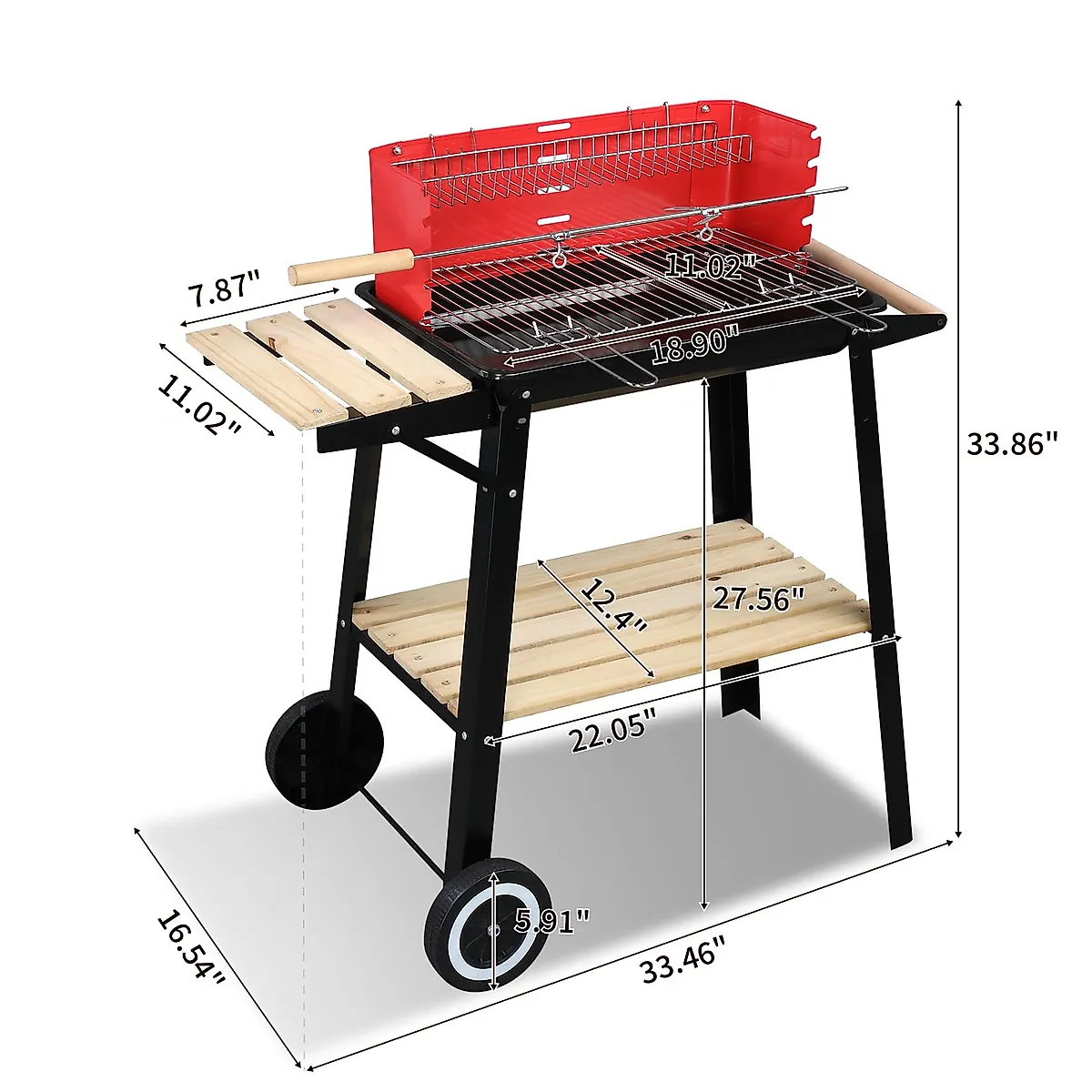 Charcoal Grill Outdoor With Side Tables, Barbecue Grill Backyard Griller Party Bbq Picnic Patio Cooking Charcoal Bbq for Wedding Gift 33.46"L x 16.54"W x33.86"H