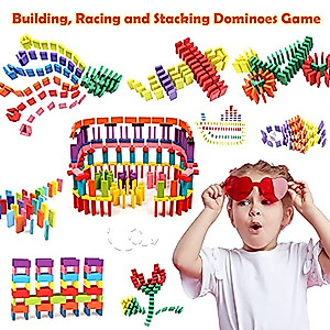 WOOD CITY 1000 Piece Dominoes Set for Kids with Extra 20 Blocks, Colorful Dominos Tiles for Building, Stacking, Racing, Tumbling, Wood Domino with Storage Bag and Box, Educational Toy