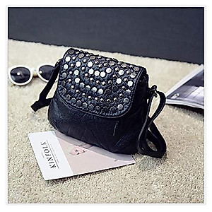 LaRechor Medium Crossbody Bag Multiple Pocket Women Shoulder Purse with Rivets Black