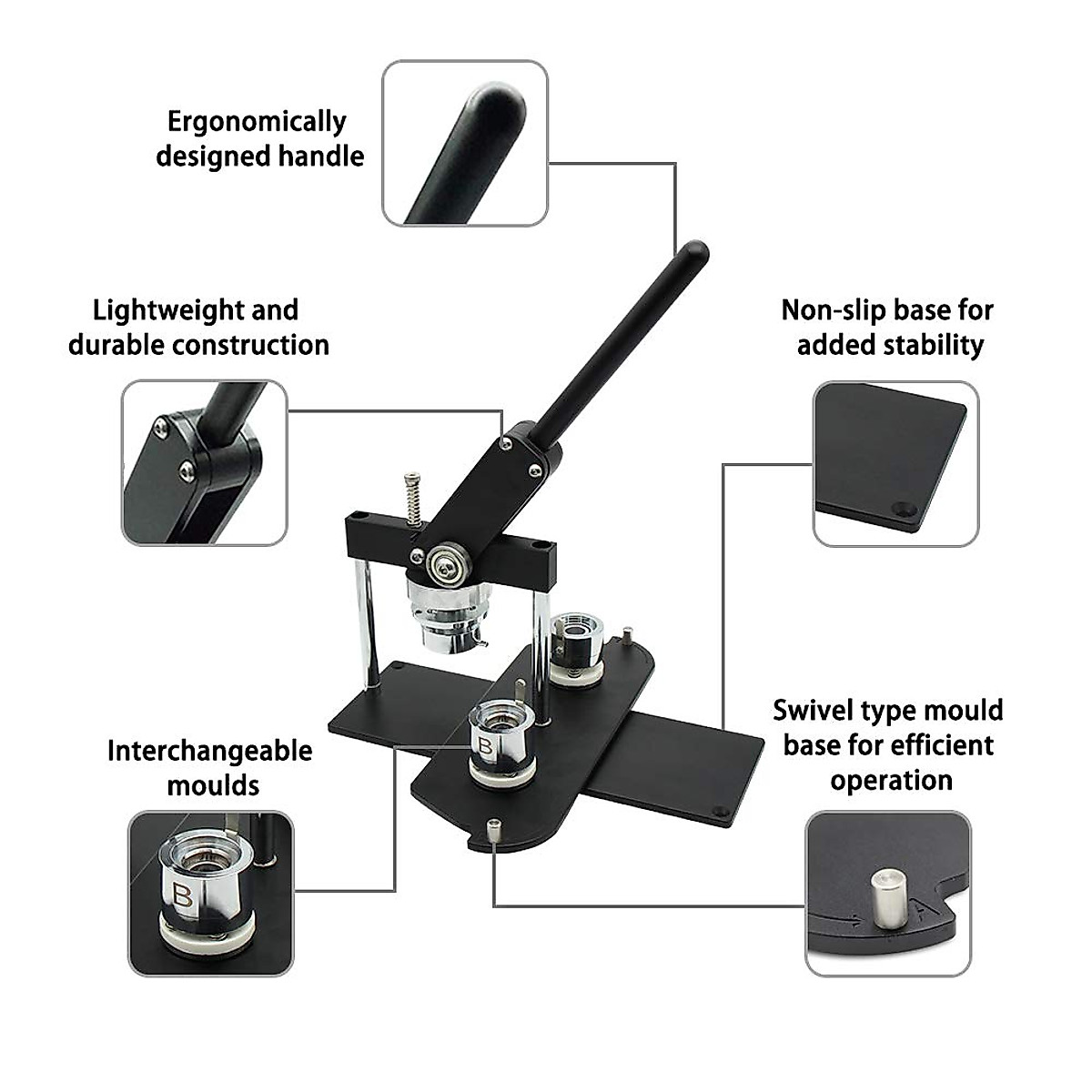 ChiButtons Button Maker Kit 25mm (1") Badge Press Machine-B400 + 25mm Round Die Moulds + 500 Set Button Components + Adjustable Circle Cutter (Black-New)