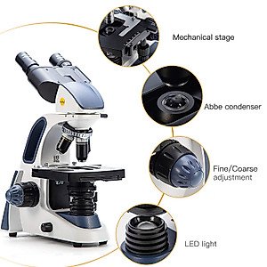 SWIFT SW380B 40X-2500X Magnification, Research-Grade Binocular Compound Lab Microscope, Mechanical Stage, with 5.0 mp Camera and Software Windows/Mac Compatible and 100pcs Blank Slides