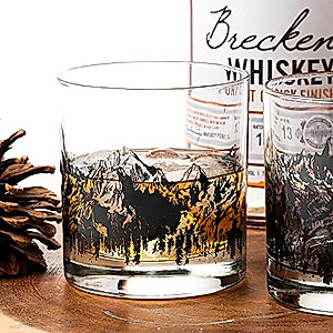 Black Lantern Whiskey Glasses – Mountain Range Rock Glass Set – Set of 2-11oz. Tumbler Glasses - Barware and Kitchen Glasses - Drinking Glasses - Glassware for Scotch Bourbon and Whiskey