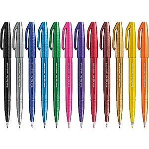 Pentel SES15C Brush Sign Pen Pen Tip Flexible Fiber 12 Colors
