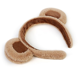 Bear Ears Headbands for Adults - Cute Brown Bear Costume Ears for Women's Halloween Festival Party Hair Accessories