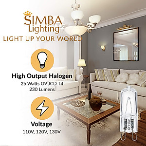 Simba Lighting Halogen Light Bulb G9 T4 60W JCD Bi-Pin (10 Pack) for Chandeliers, Pendants, Cabinet Lights, Landscape Lights, Desk and Floor Lamps, Wall Sconces, 120V Dimmable, 2700K Warm White