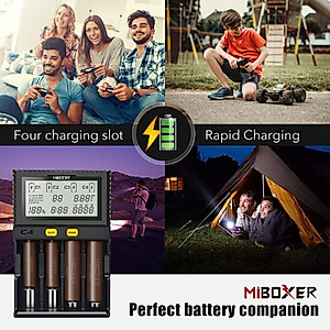 MiBOXER 18650 Battery Charger, Smart Universal 4-Bay Charger, Automatic LCD Display,Fast Charging Rechargeable Li-ion LiFePO4 Ni-MH Ni-Cd AA AAA C 18350 18500 18700 20700 21700 26650 RCR123