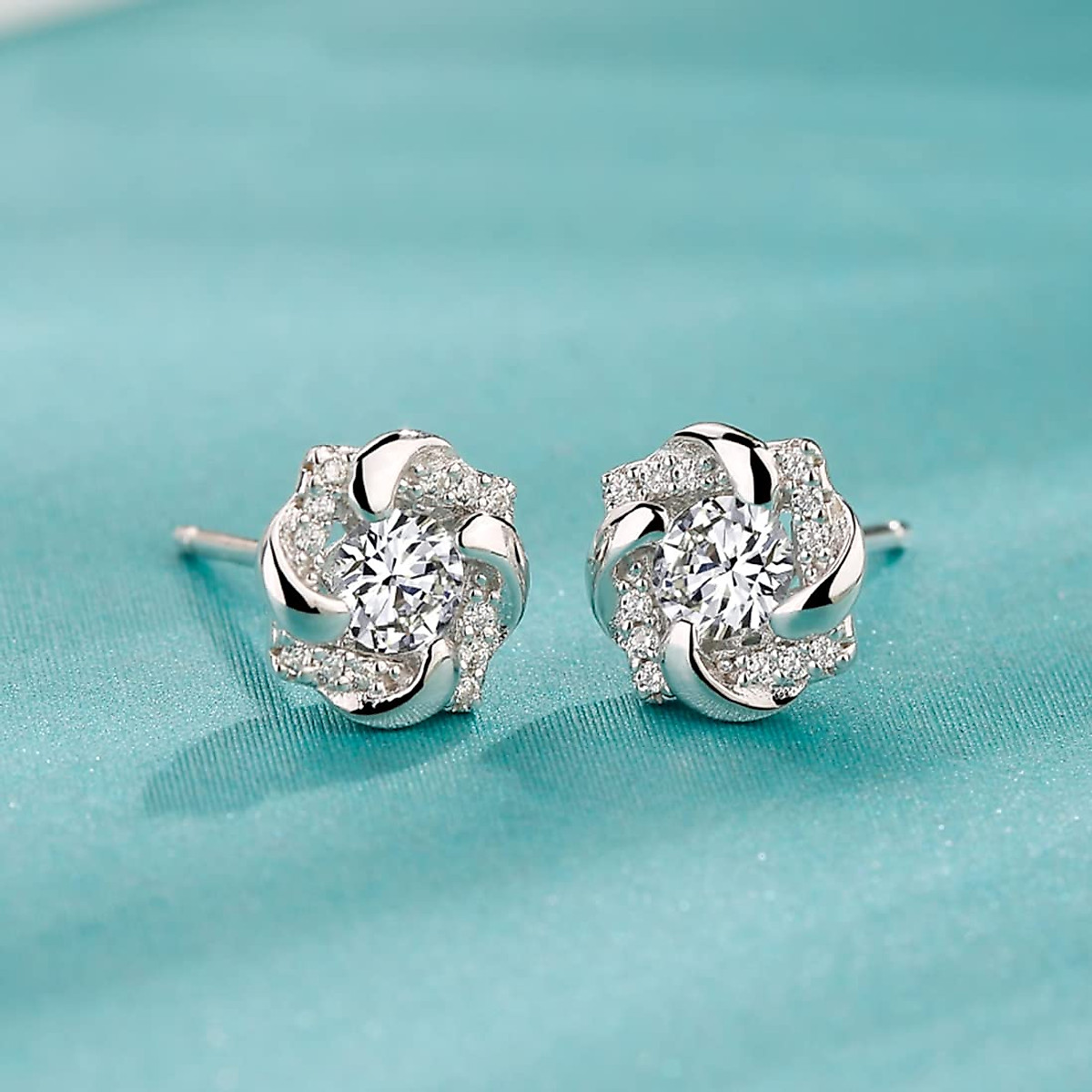 SA SILVERAGE Hypoallergenic Earrings 925 Sterling Silver Earring Flower Brilliant Cut Simulated Diamond Cubic Zirconia Ear Rings for Women Silver Jewelry