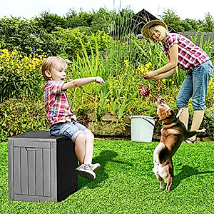 YITAHOME 30 Gallon Deck Box, Outdoor Storage Box for Patio Furniture, Pool Accessories, Cushions, Garden Tools and Outdoor, Waterproof Resin with Lockable Lid and Side Handles (Black)