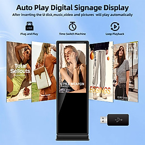 49 Inch Indoor Touch Screen Digital Signage,Floor Standing Digital Signage Displays,Digital Kiosks & Interactive Displays Support HDMI Input,Auto Media Player,Android System,Black ﻿