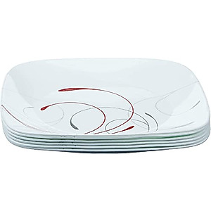 Corelle Vitrelle 6-Piece Salad Plate Set, Triple Layer Glass and Chip Resistant, Lightweight Square 10-1/4-Inch Plates Set, Splendor