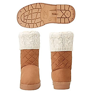 bebe Girls' Winter Boots - Quilted Woven Knit Winter Boots with Turn Cuff Sock Lining (Toddler/Girl), Size 2 Little Kid, Cognac