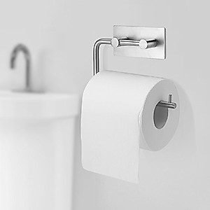 Flexzion Stainless Steel Self Adhesive Toilet Paper Holder Stand - Dispenser Tissue Roll Hanger Towel Storage Wall Mount Rustproof Brushed Finished for Bathroom Kitchen Lavatory Toilet Home (1 Pack)