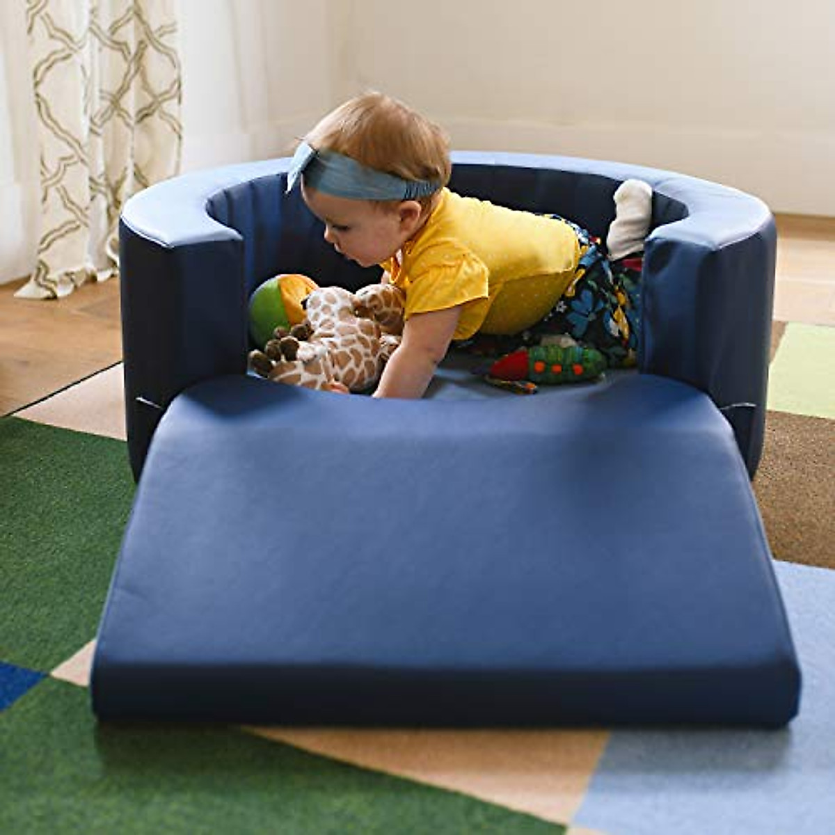 Factory Direct Partners 10422-NVPB SoftScape Lil Personal Space, Cozy and Safe Foam Retreat for Babies and Toddlers to Read, Snack, or Relax - Navy/Powder Blue