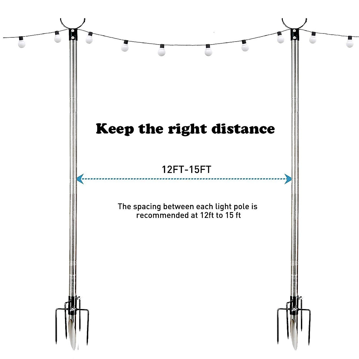 Harrms String Light Poles for Outdoors,10FT Stainless Steel Strong Wind Resistant, LED Solar Hanging String Lights Used for Patio, Courtyard, Garden, Wedding Cafe Party Light Pole Hanger