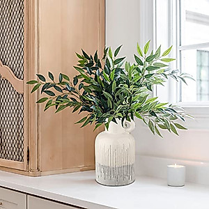 Decorative White Ceramic Vase Two-Tone Boho Flower Vase with Handle Pottery Bud Jug Vase for Flower Arrangement Glazed Rustic Farmhouse Floral Vase for Table Centerpieces