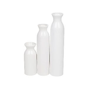 Mind Reader Decorative Canister Set, Rustic Tabletop Decorations, Triple Vase Display Arrangement, Faux Floral Holders, Varying Sizes, Farmhouse Style, Pack of 3, Ceramic, White