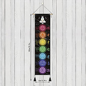 DigiTizerArt Hanging Poster Canvas Wall Art Banner for Meditation 7 Chakras Yoga Painting | Wall Hanging Tapestry Decoration Black and White | 33 x 135 cm (Black)