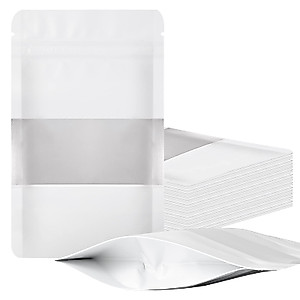 100 Pieces Smell Proof Mylar Bags, Resealable Food Storage Bags with Clear Window, Foil Pouch Stand-up Bags for Food Self Sealing Storage Supplies (White, 4 x 6 Inch)