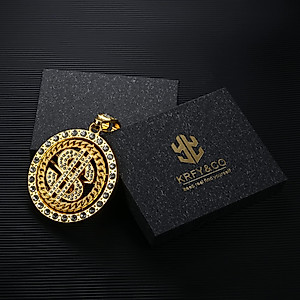 Krfy Gold Money Dollar Sign Chain Necklace For Men Rotatable Rapper Hip Hop Fake Chain 18k Gold Plated Halloween Old School Big Chunky Turnover Punk Style Necklace