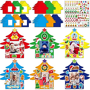 Kepeel 30 Packs Christmas DIY Picture Frames Craft Kit for Kids, Christmas Tree Photo Frames Ornaments for Xmas Winter Holiday Decorations Favor Art Gift Classroom School Home Activities
