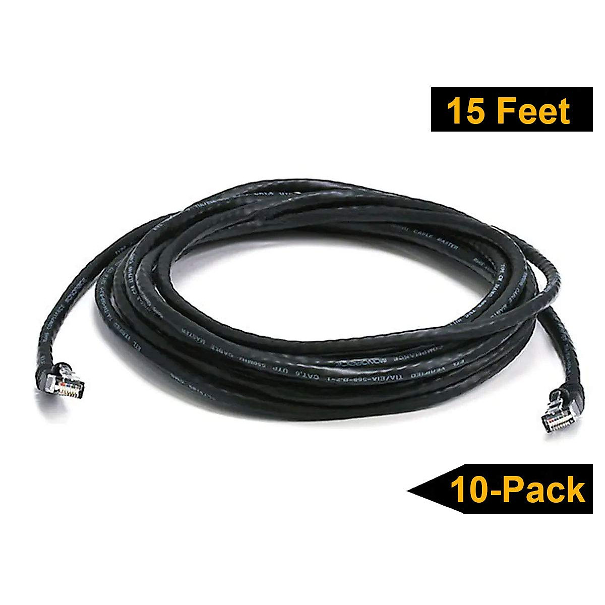 iMBAPrice 15' Cat5e Network Ethernet Patch Cable, 10 Pack, Black (IMBA-CAT5-15BK-10PK)