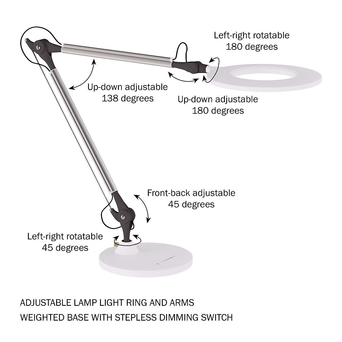 Lavish Home LED Desk Lamp - Swing Arm Architect Lamp - Adjustable Natural Sun Lighting for Home Office, Bedroom, or Dorm Room (White)