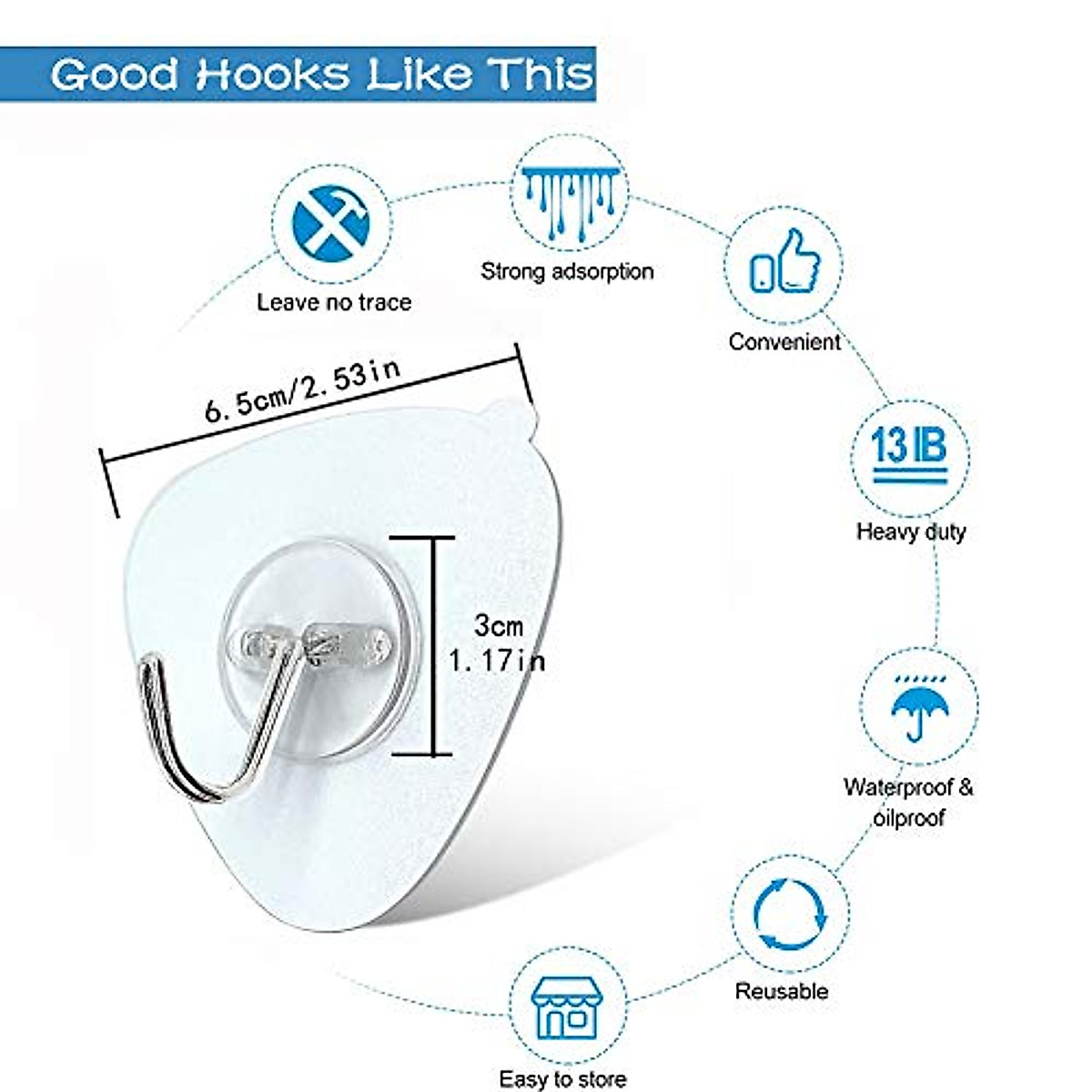 DSMY 20PCS Triangle Self Adhesive Hooks for Hanging Heavy Duty 55 lbs Seamless Sticky Wall Hooks for Hanging Keys Bathroom Shower Outdoor Kitchen Door Home Waterproof