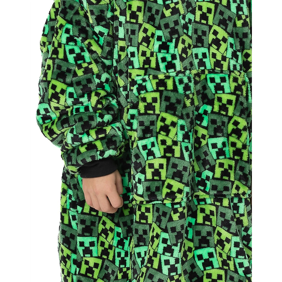 Minecraft Boys Oversized Blanket Hoodie | Boys Creeper Villain Enemy Double Lined Sherpa Fleece Green Sweater