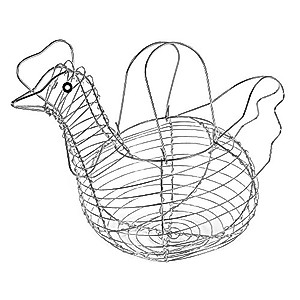 Southern Homewares Chicken Hen Shaped Egg Collection Storage Wire Basket Farmhouse Style Organization Chrome