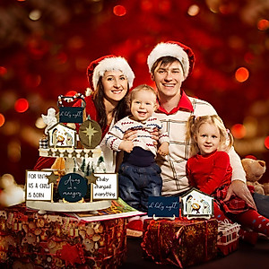 Bucherry 1 Sets Christmas Christian Jesus Nativity Tiered Tray Decor Farmhouse Nativity Decor Angels Mangers Jesus' Birth Wooden Christian Decor for Home Table Mantel