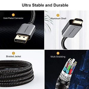 CableCreation Active DP to HDMI Cable HDR 4K@60Hz 2K@144Hz 1080P@144Hz, 8FT Unidirectional DisplayPort to HDMI Monitor Cable, DP 1.4 to HDMI 4K Braided, Support Eyefinity Multi-Display, Aluminum