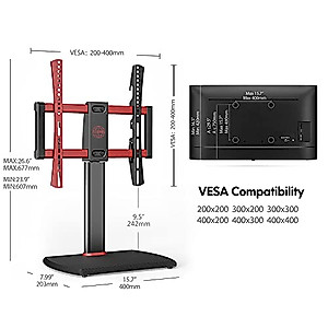 FITUEYES Universal TV Stand Base for 32-55 60 inch TV, 2.22 FT Table Top TV Stand with Swivel Mount & Wood Base, Height Adjustable, Max Load 88 lbs, Black