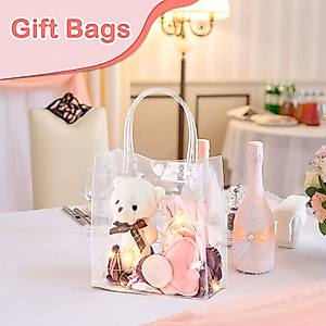 WDSHCR 50 Pcs Clear Gift Bags with Handles Plastic Gift Bags Transparent Reusable Tote Bags Candy Goodie Bags for Mother's Day Boutique Wedding Birthday Baby Shower Party (5.1 x 5.9 x 2.7 Inch)