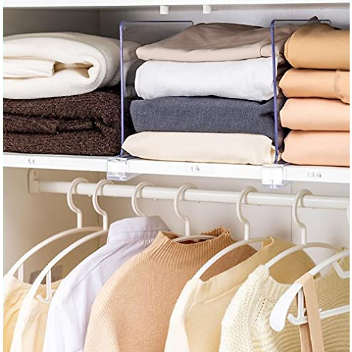 KIKILIE 8 Pack Clear Shelf Dividers, Transparent Closet Organizer, Acrylic Dividers for Purse,Handbags,Clothes,Sweaters - No Tool Required Organization Locker Wardrobe Shelves Organizers