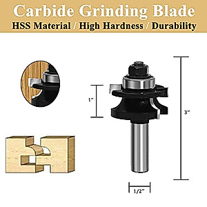 TAIWAIN 1/4 Inch Shank Router bit Groove Tongue Cutter, Raised Panel Cabinet Door with Back-Cutter Panel Round Over Tool, Door Wood CNC Milling Tool for Woodworking(F-Rounded), 12*8*4cm