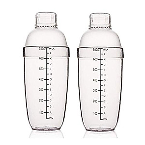 Plastic Shaker Cocktail 700cc / 24 oz Drink Mixer with Marks Clear Milk Tea Wine Shaker Bar Mixing Tool (24oz *2)