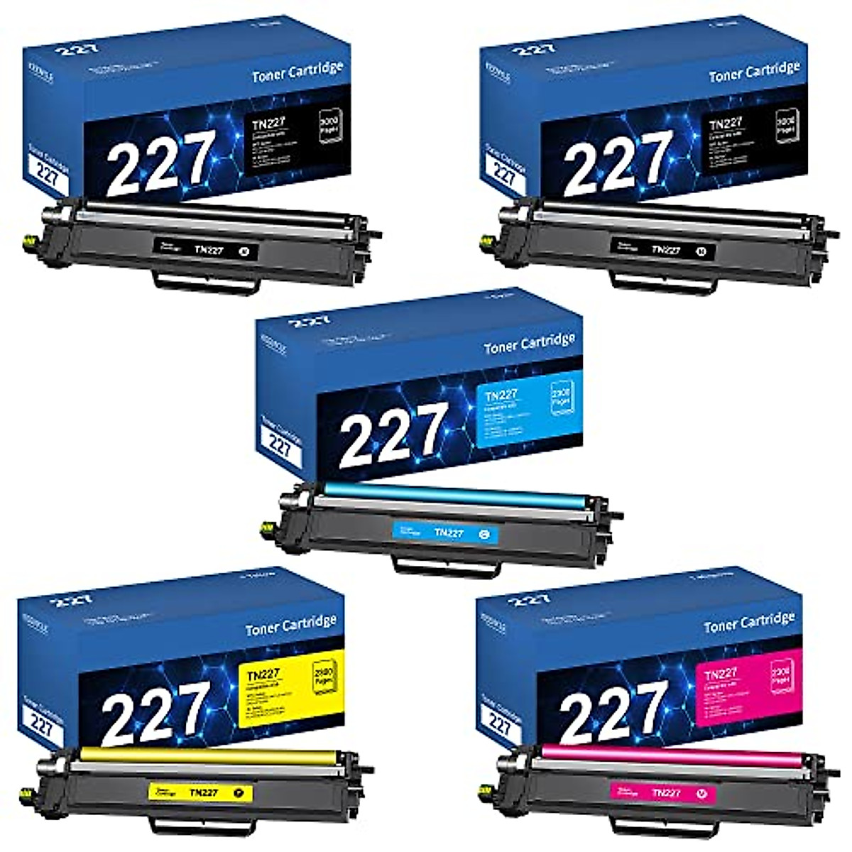 TN227 TN-227BK/C/M/Y High Yield Compatible Toner Cartridge Replacement for Brother TN227 TN 227 TN223 Compatible with MFC-L3770CDW MFC-L3750CDW MFC-L3710CDW HL-L3270CDW HL-L3210CW Printer, 5 Pack