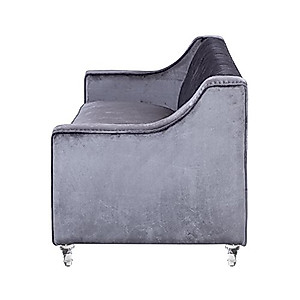 Iconic Home Grey Dylan Velvet with Silver Nail head Trim Round Acrylic Feet Sofa