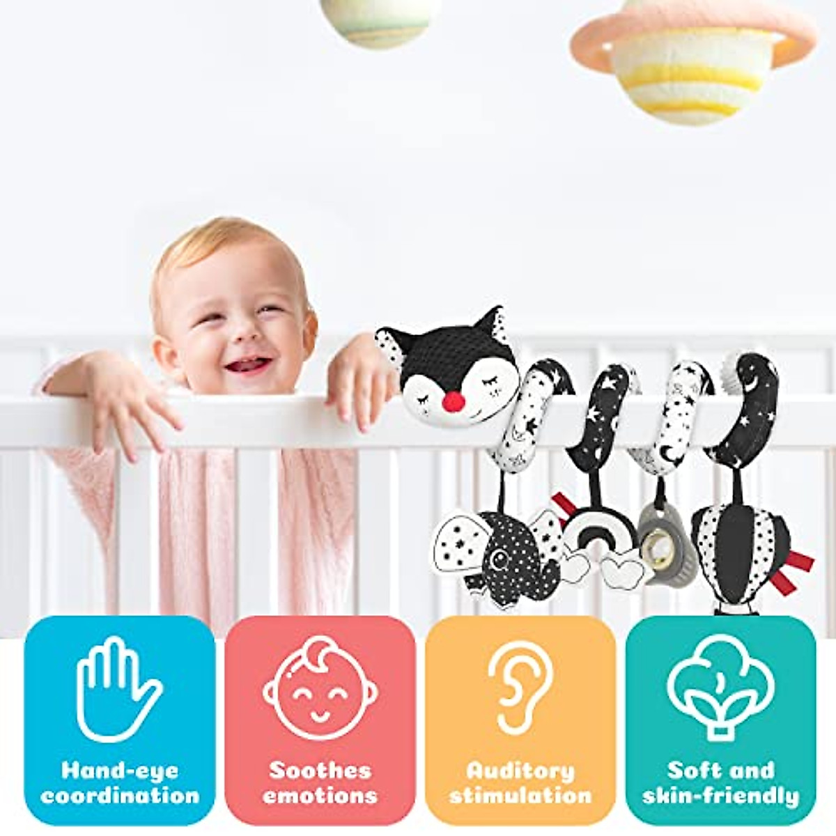 EverLove Spiral Car Seat Toys - Hanging Toys - Stroller Toys for Babies - Black and White Toys for Infants - High Contrast Baby Toys for Newborn - Best Gift for 0 3 6 9 12 Months Baby